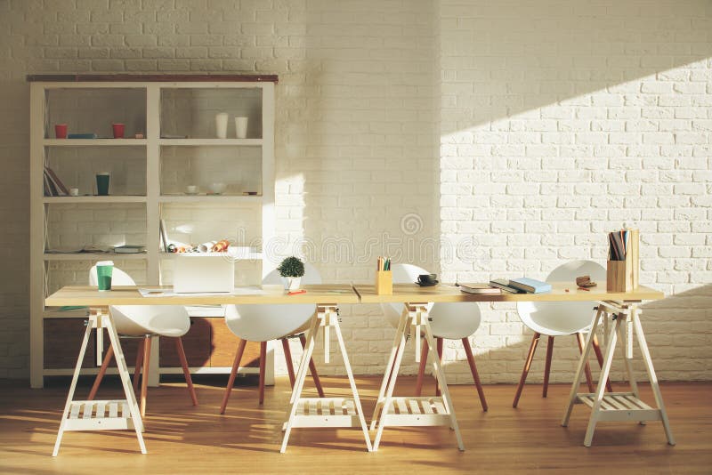 Clean office stock photo. Image of brick, equipment, inside - 88228756
