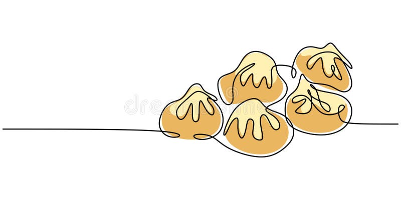 Clean One Line Drawing of Four Dim Sum Pieces Stock Vector ...