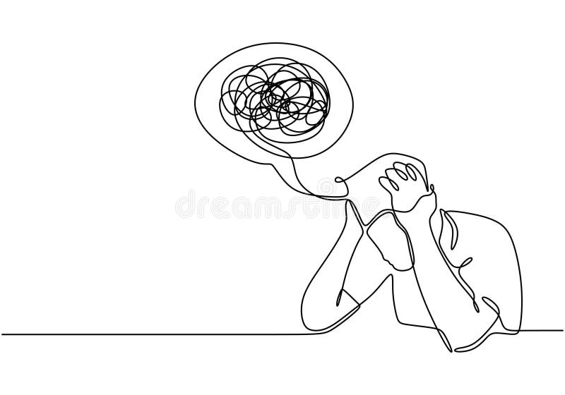 Clean One Line Drawing of a Man with a Headache, Representing Mental ...