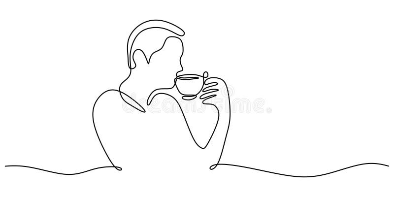 Clean One Line Drawing of Someone with a Coffee Cup, Simple Design for ...
