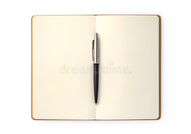 A Clean, Open Notebook with Classic Pen Resting on Its Pages Ready for ...