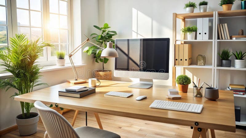 A Clean Organized Desk with a Computer and Documents Stock Photo ...