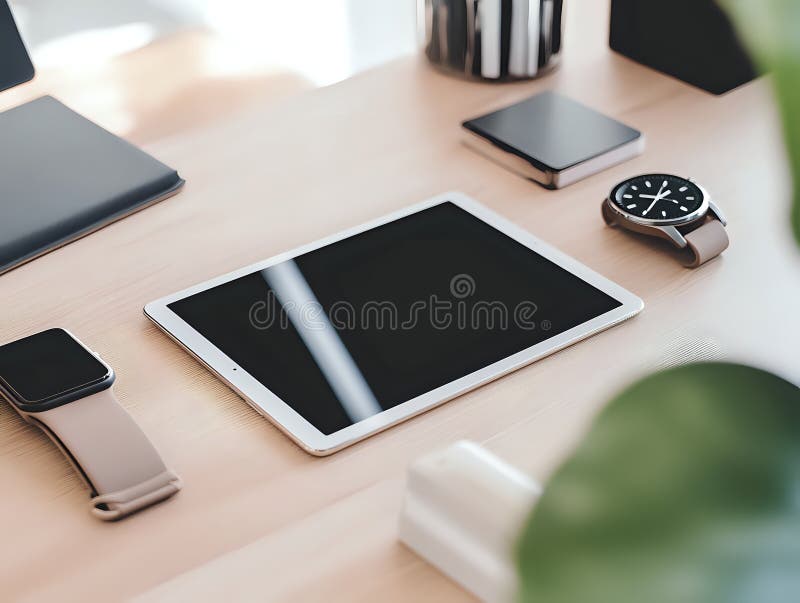 Clean and Organized Desk Setup Featuring Modern Tech in Neutral Tones ...