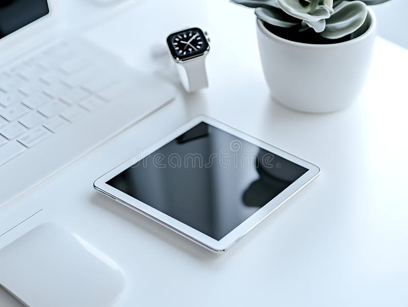 Clean and Organized Desk Setup Incorporating Modern Tech in Neutral ...