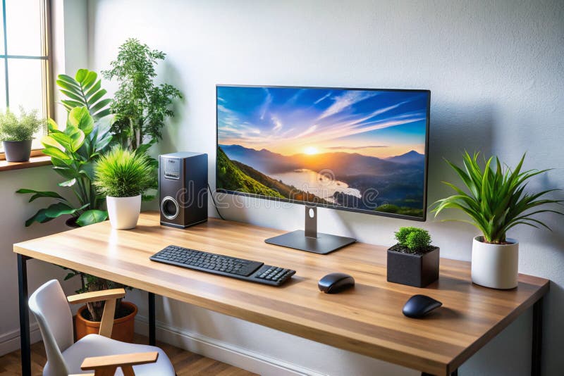 Clean and Organized Desktop Setup Stock Illustration - Illustration of ...