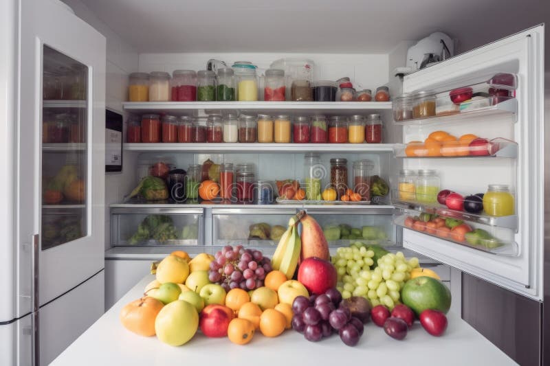 Clean and Organized Kitchen with Fresh Fruits and Vegetables in the ...