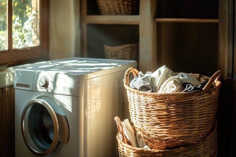 A Clean and Organized Laundry Room with a Washer and Dryer Stock Photo ...