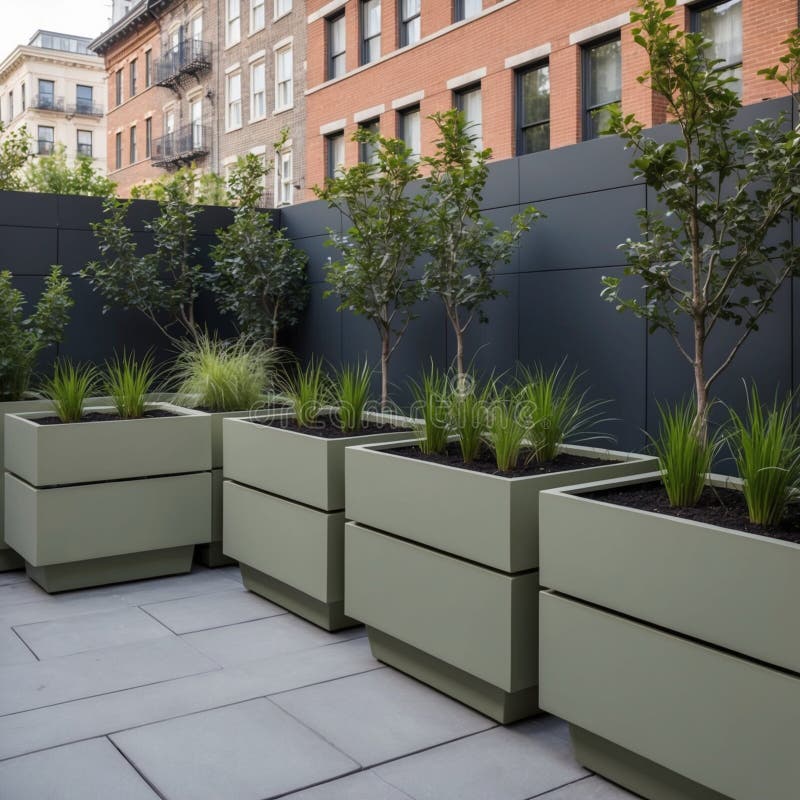 Simple Modular Urban Garden Design with Neatly Arranged Pots and ...