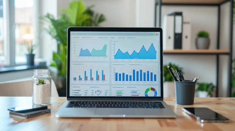 A Clean and Organized Workspace with a Laptop or Desktop Computer Stock ...