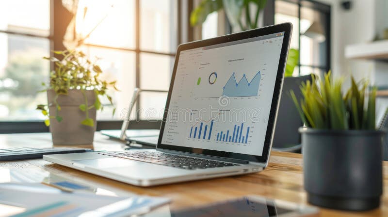 A Clean and Organized Workspace with a Laptop or Tablet Displaying ...