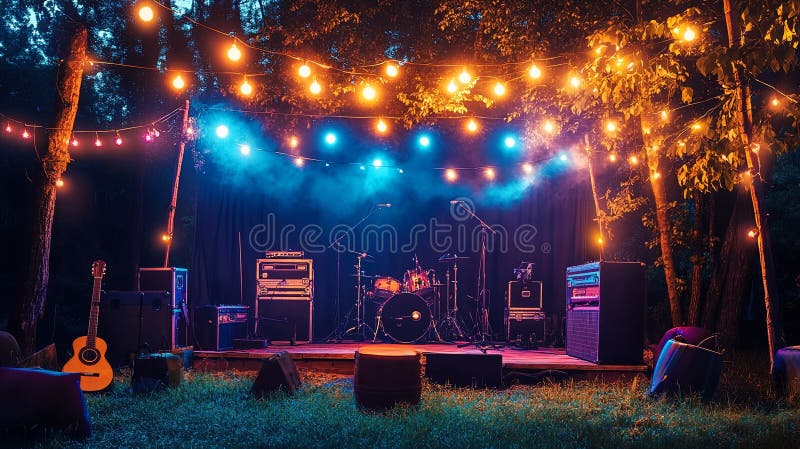 Clean Outdoor Event Featuring String Lights Simple Stage Cozy ...