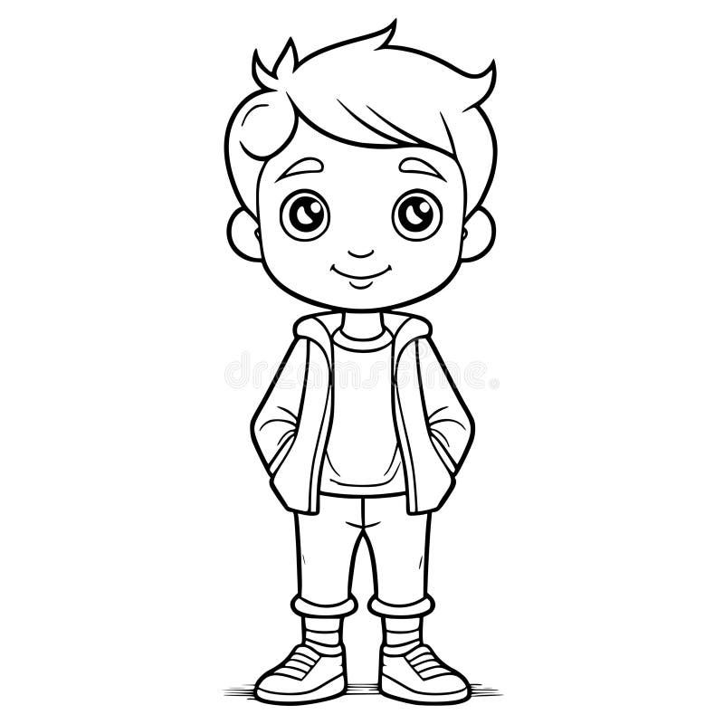 Clean Outline Drawing of a Boy Minimalistic Design for Coloring Page ...