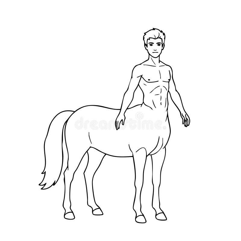 Clean Outline Drawing of a Gentle Centaur Stock Vector - Illustration ...