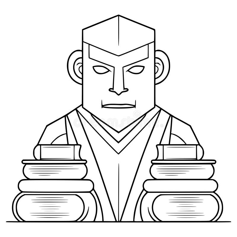 Clean Outline Drawing of a Golem Guarding a Library of Forbidden ...