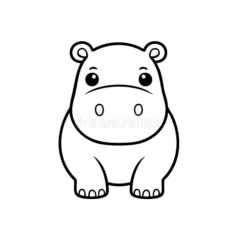 Clean Outline Drawing of a Hippo Minimalistic Design for Coloring Page ...