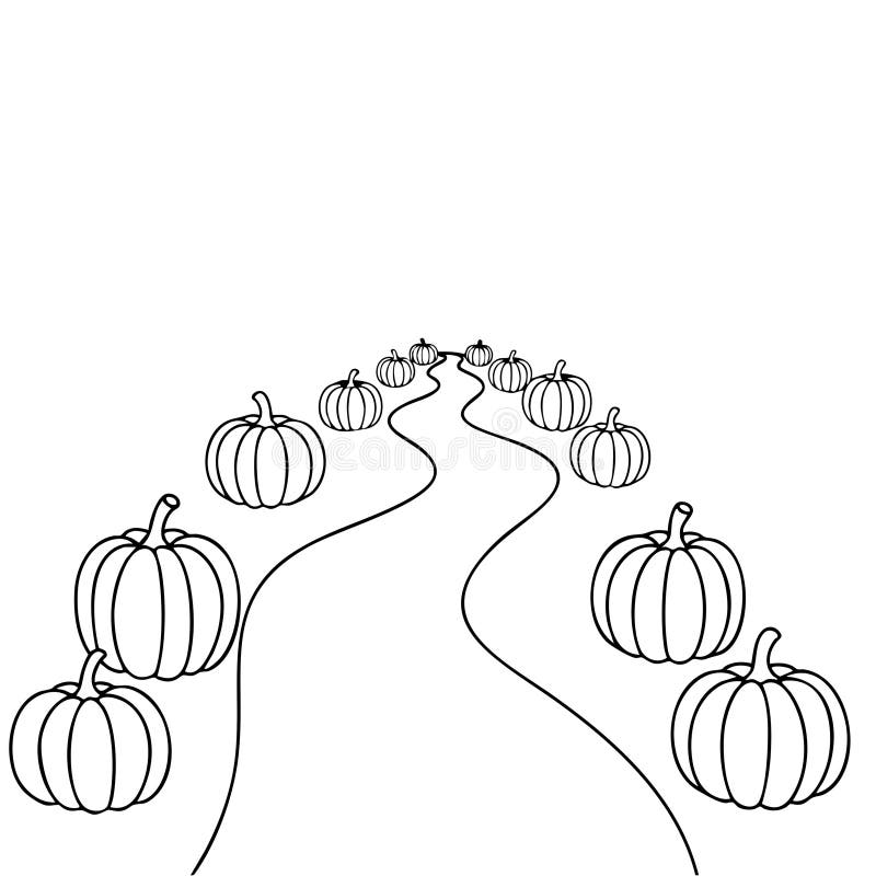 Clean Outline Drawing of a Pathway Lined with Pumpkins Stock Vector ...