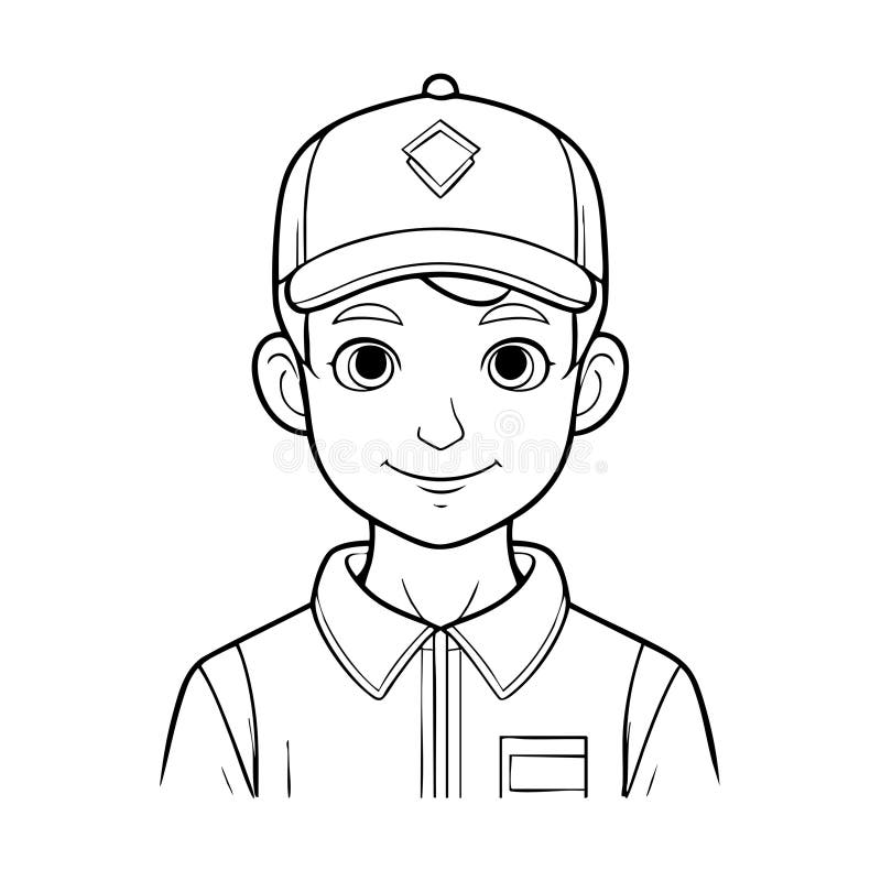 Clean Outline Drawing of a Redcap Boy Minimalistic Design for Coloring ...