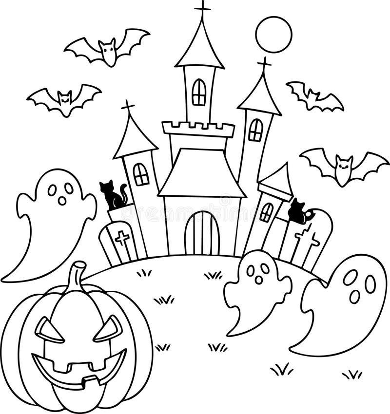 Clean Outline Drawing of a Spooky and Fun Halloween Stock Vector ...