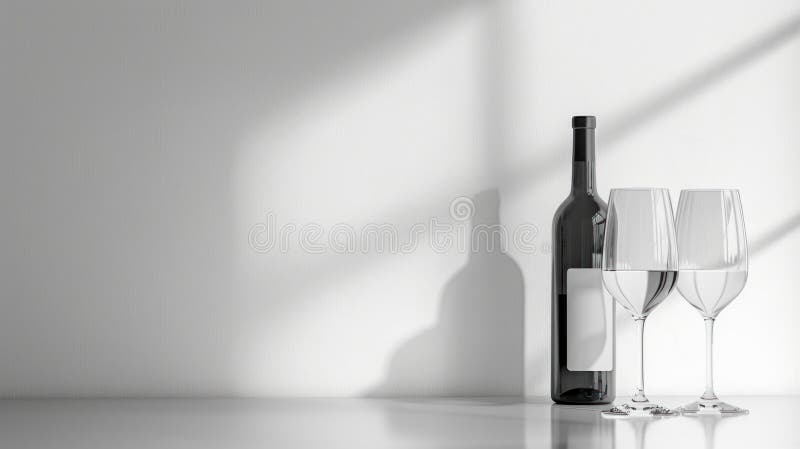 Clean Outline of a Wine Bottle and Glasses on a Dining Table ...