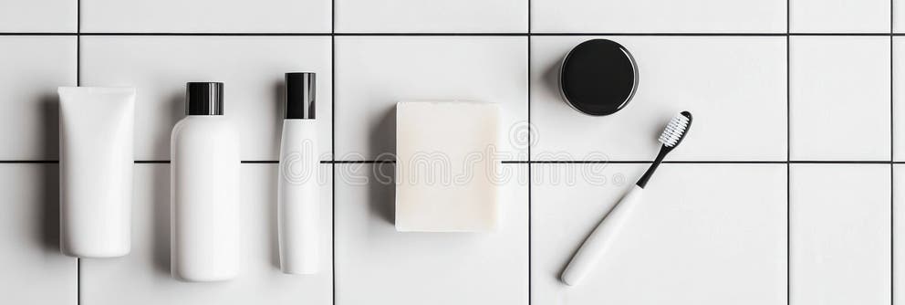 Clean Overhead View of Bathroom Setup with Toothbrush Toothpaste and ...