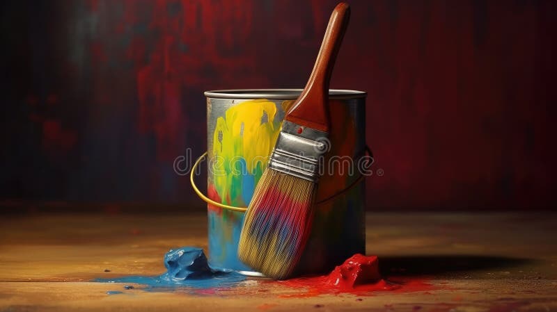 Clean Paint Brush and Can of Color. Generative AI Stock Illustration ...