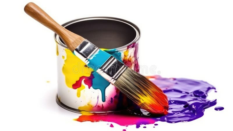 Clean Paint Brush and Can of Color. Generative AI Stock Illustration ...