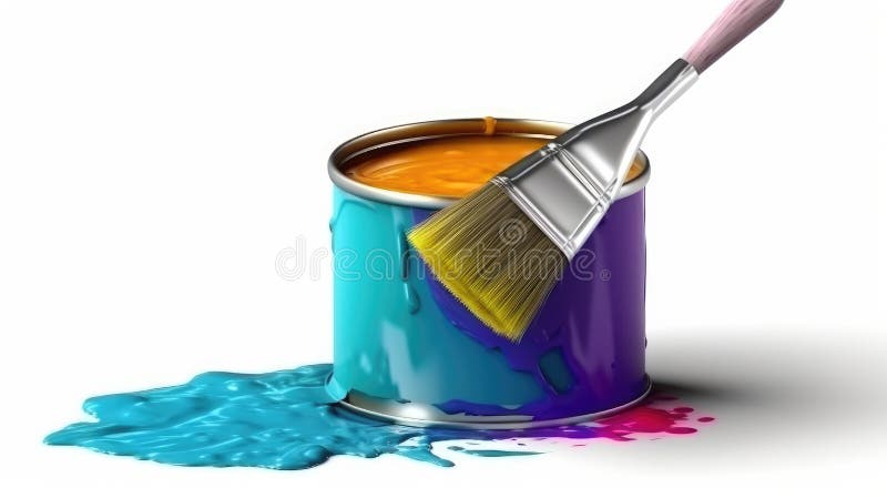 Clean Paint Brush and Can of Color. Generative AI Stock Illustration ...