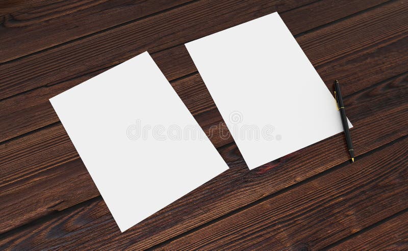 Clean Paper Sheet. Template for Your Design. on Wooden Table Stock ...