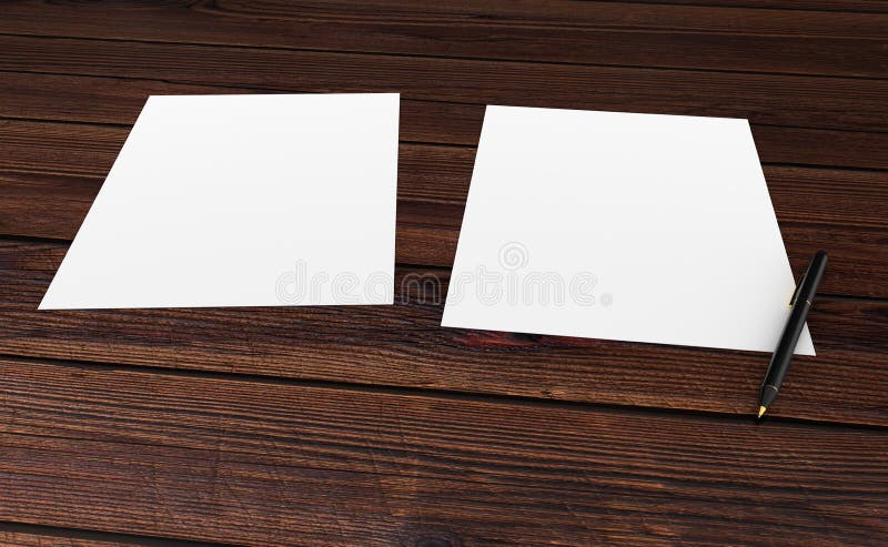 Clean Paper Sheet. Template for Your Design. on Wooden Table Stock ...