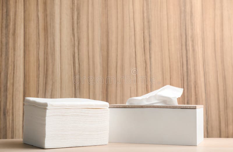 Clean Paper Tissues on Wooden Table. Space for Text Stock Photo - Image ...