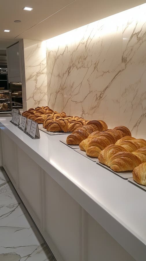 A Clean Pastry Counter with Rows of Croissants and Brioche. Pic Stock ...