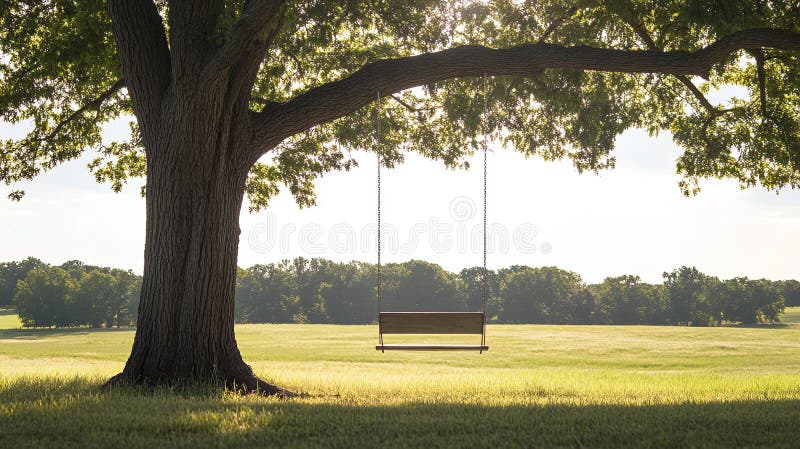 A Clean Photo of a Single Tree Swing Styled Under a Large Oak Tree ...