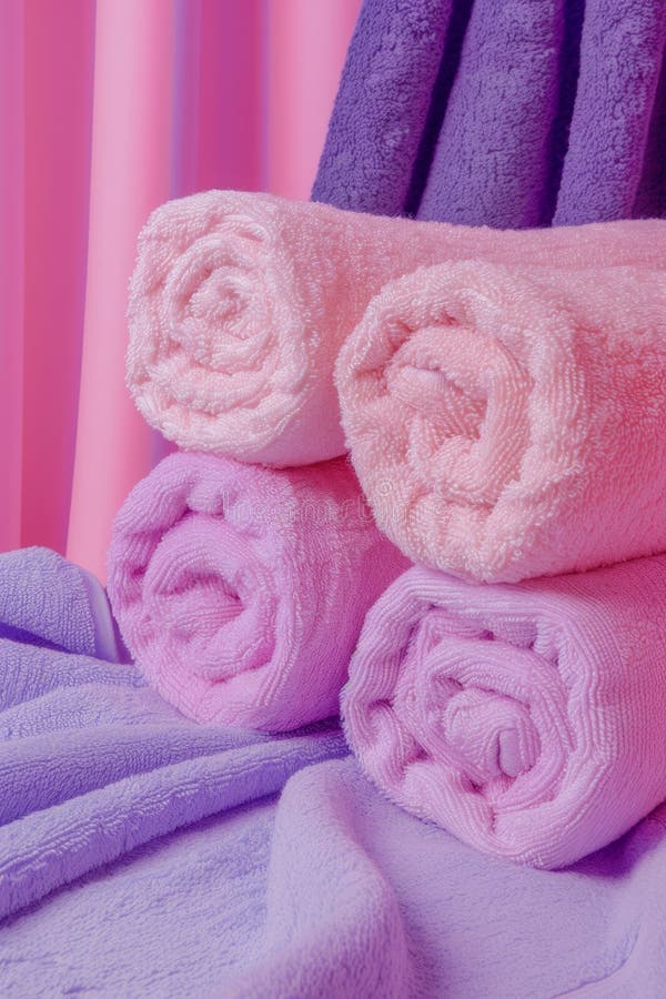 Clean Pink and Purple Towels Stock Image - Image of material, stack ...