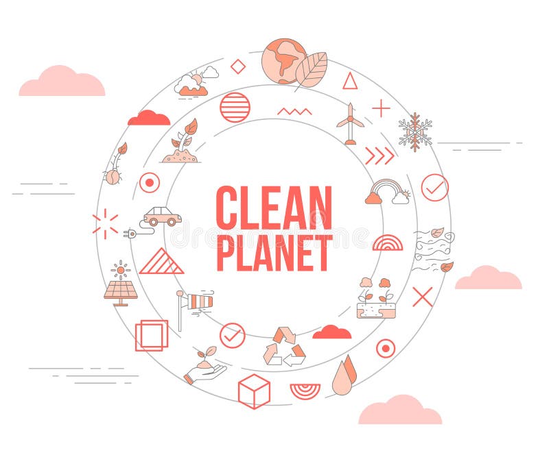 Clean Planet Concept with Icon Set Template Banner and Circle Round ...