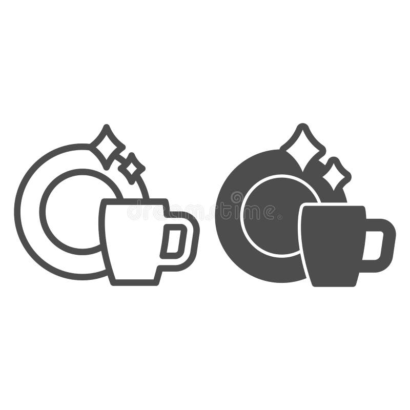 Clean Cup and a Plate Line Icon. Washed Mug and Dish Vector ...