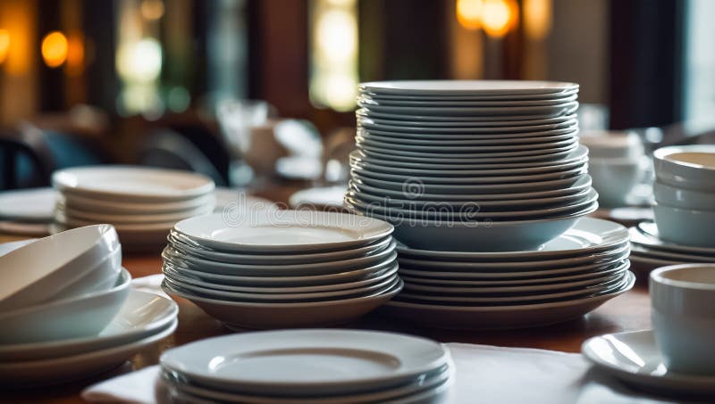 Clean Plates on the Table in a Restaurant Stock Illustration ...