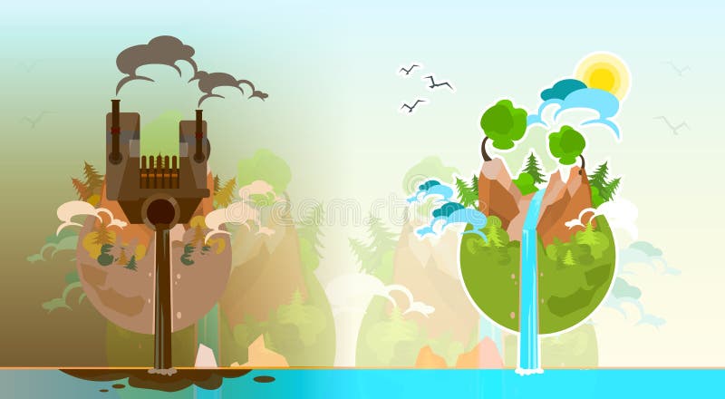 Clean Vs. Polluted Earth. AI-generated Stock Illustration ...