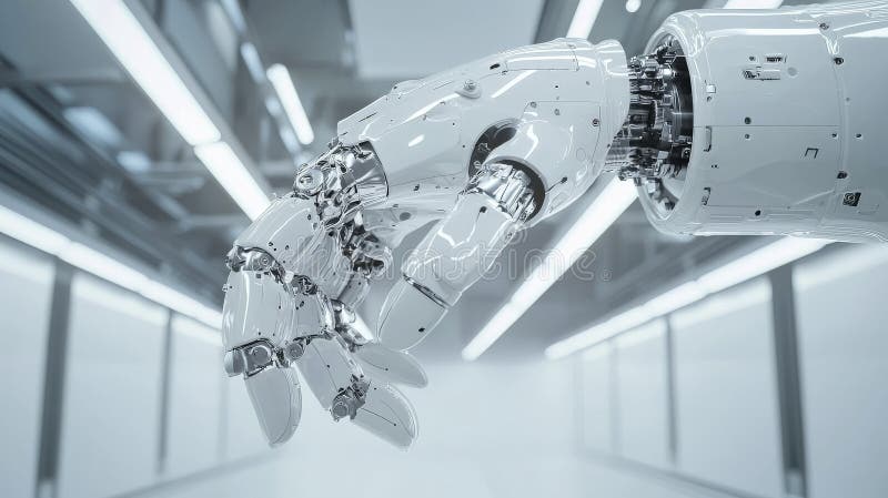 Pristine White Robotic Hand in Futuristic Setting Stock Illustration ...