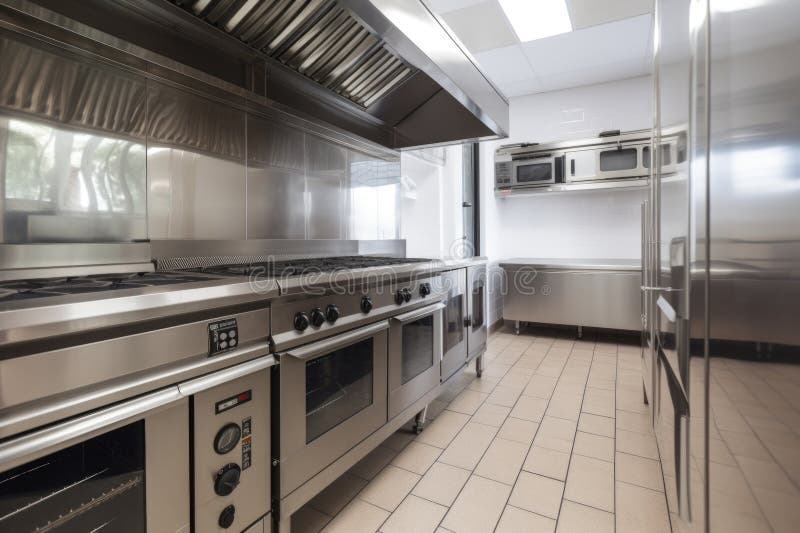 Clean, Professional Kitchen with Commercial Oven for Baking and Cooking ...