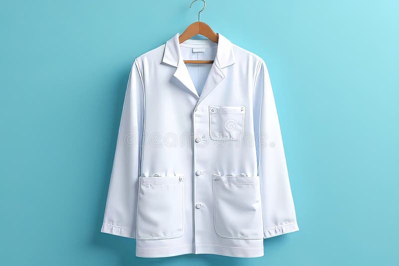 Clean Professional Lab Coat Draped Elegantly Against a Light Blue ...