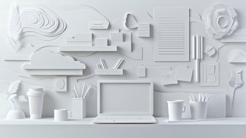 Clean Professional Paper Art Background with Office Elements Including ...