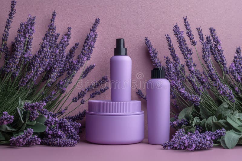 Clean Packaging of Ecology Cosmetics. Lavender. Nature Background ...
