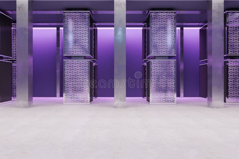 Clean Purple Server Room Interior. Database and Technology Concept ...
