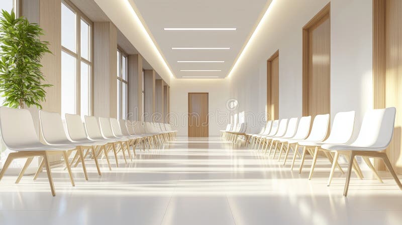 A Clean and Radiant Hospital Passage with White Seats and Plenty of ...