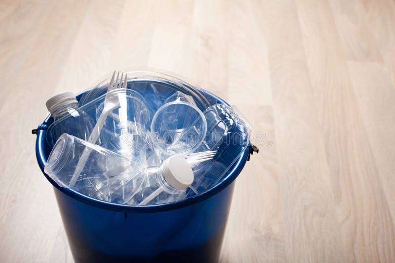 Clean Recyclable Plastic Bottles, Containers, Cups in Garbage Bin ...