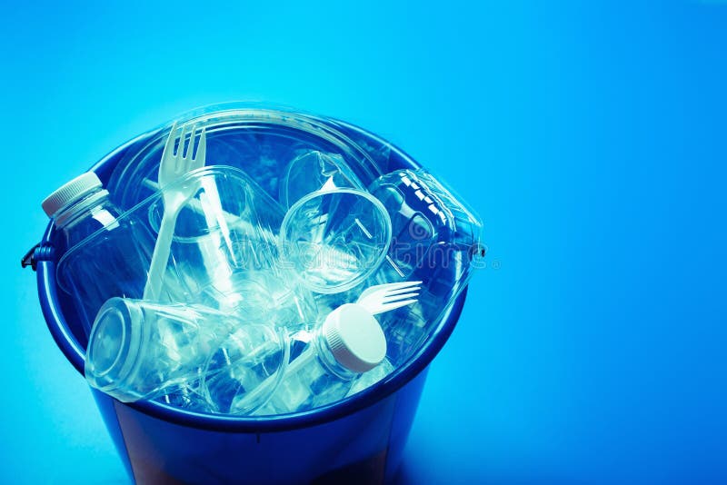 Clean Recyclable Plastic Bottles, Containers, Cups in Garbage Bin ...