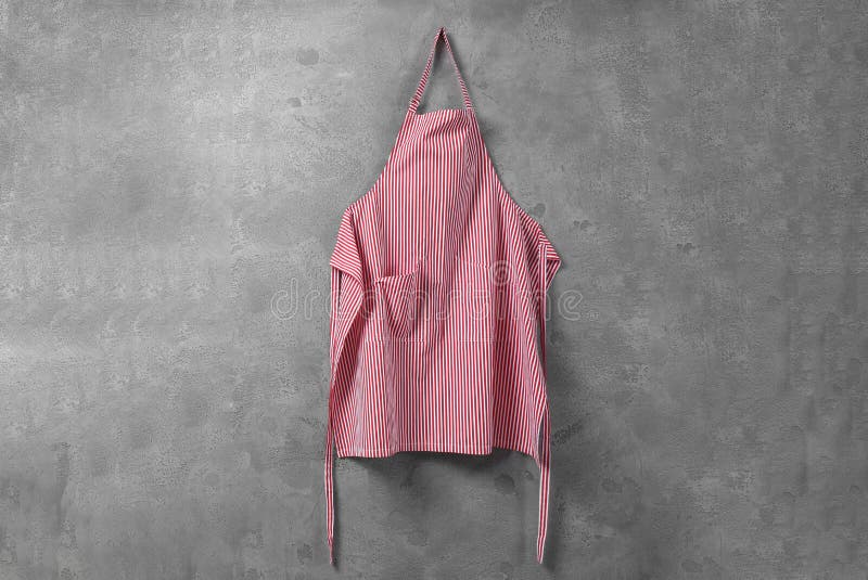 Clean Red Striped Apron on Grey Tiled Wall Stock Image - Image of ...