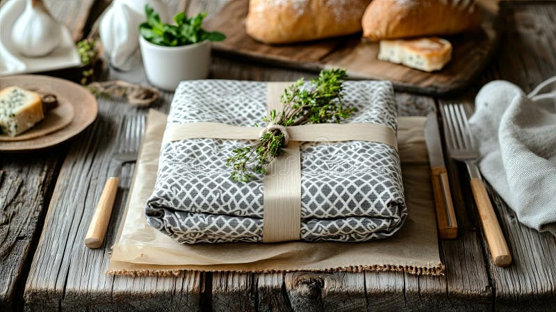 A Clean Reusable Food Wrap Styled with Elegant Patterns on a Rustic ...