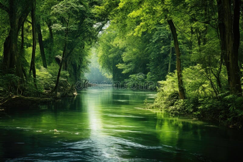 Clean River with Lush Green Surroundings Stock Illustration ...