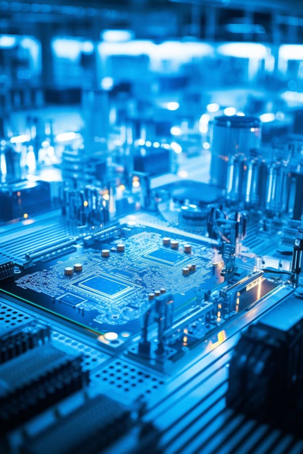 Clean-room Environment in a Microchip Production Under Blue Light Stock ...